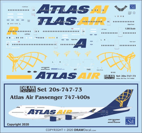 Draw Decal 20-747-73 Boeing 747-400 - Atlas Air Passenger