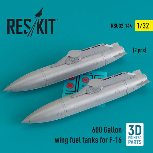 RES/KIT U32-0144 600 Gallon Wing Fuel Tanks For F-16 (2pcs) (3D Printed)