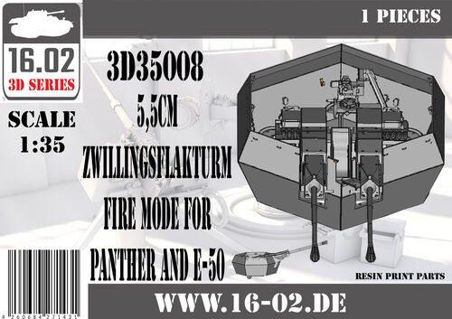 Custom scale 3D35008 5,5cm Zwillingsflakturm Fire Mode For Panther And E-50