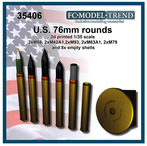 FC ModelTrend 35406 US 76mm Rounds for M4 Sherman & M18 Hellcat (3D-printed)