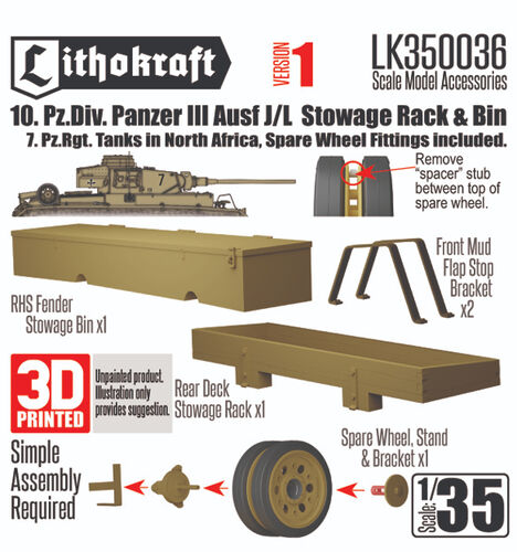 Lithokraft Range 350036 10 Pz.Div. Panzer III Ausf J/L Stowage Rack And Bin Version 1