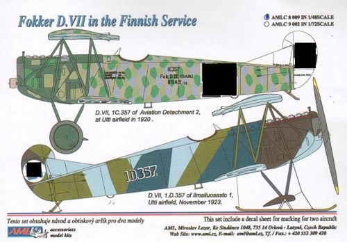 AML C8009 Fokker D.VII in the Finnish Service - decals for 2 aircrafts