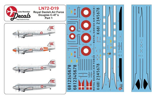 Lima November Decals 72-D19 Douglas C-47 in RDAF Service Part 1 (with masks for Aifix kits)