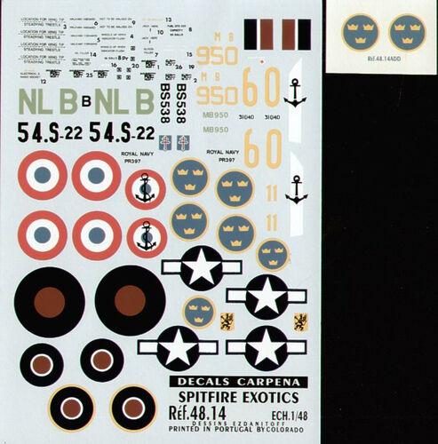 Colorado / Carpena Decals 48014 Exotic Supermarine Spitfire (4 schemes)