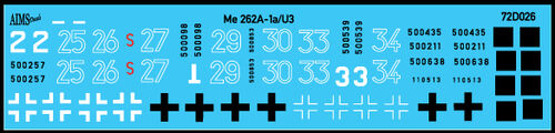 Aims 72D026 Messerschmitt Me-262 A-1a / U3 Decals