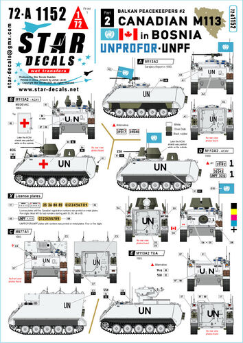 Star-Decals 72-A1152 Canadian M113 In Bosnia - Balkan Peacekeepers #2 - M113A2, M113A2 ACAV, M577A1 And M113A2 TUA