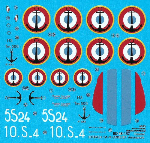 Berna Decals 48157 Fieseler Storch Fi-156C / Morane-Saulnier MS.500 Criquet Aeronavale Decals