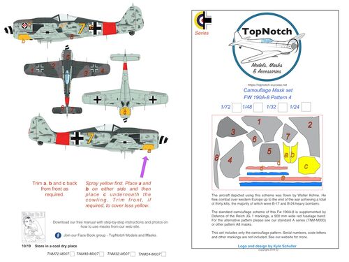TopNotch 32-M007 Focke-Wulf Fw-190 A-8 - series camouflage pattern paint masks - Pattern 4 (for Revell kits)