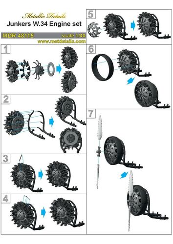 Metallic Details MDR48115 Junkers W.34 Engine set (designed to be used with Mikro Mir kits)