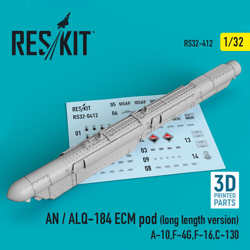 RES/KIT 32-0412 AN / ALQ-184 ECM Pod (Long Length Version) (A-10, F-4G, F-16, C-130) (3D Printing)
