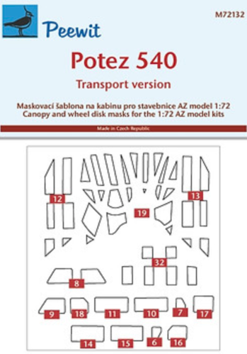 Peewit 72132 Canopy mask for Potez 540 Transport version AZ model