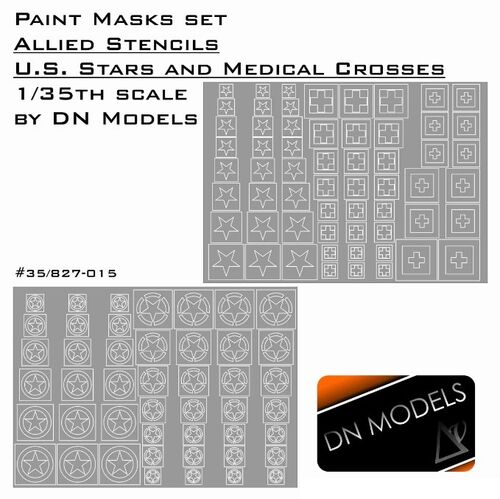 DN Models 35-827-015 Paint Masks WW II Allied US Stars And Medical Crosses Stencil For Vehicles And Tanks