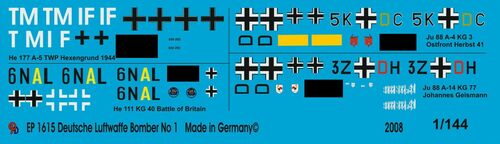 Peddinghaus-Decals 1615 German Airforce Bomber No. 1 - 4 Planes He 177, He 111, Ju 88