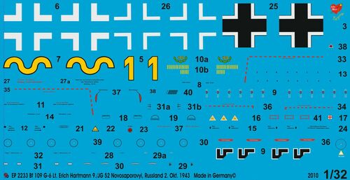Peddinghaus-Decals 2233 Bf 109 G-6 Lt. Erich Hartmann 9./JG 52 Novosaporovyi, Russia Oct 1943