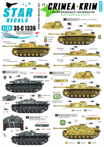 Star-Decals 35-C1336 Crimea-Krim. Kuban bridgehead and Novorossiysk. StuG III Ausf E and Ausf G.