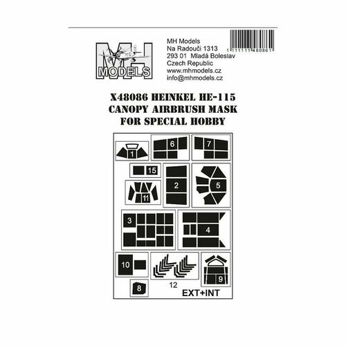 MH Models X48086 Heinkel He-115 canopy airbrush mask
