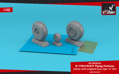 Armory Models Group AW48342 B-17B/C/D/E/F Flying Fortress wheels w/ weighted tyres type "a" (GY) & PE hubcaps