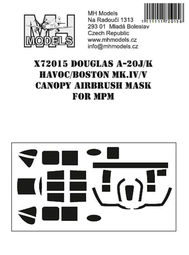 MH Models X72015 Douglas A-20J/K Havoc/Boston Mk.IV/V canopy airbrush mask
