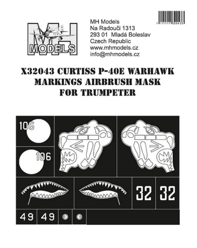 MH Models X32043 Curtiss P-40E Warhawk Markings Airbrush Mask
