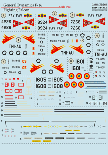 Print Scale 72-364 F-16 Fighting Falcon. Venezuela, Indonesia, Romania