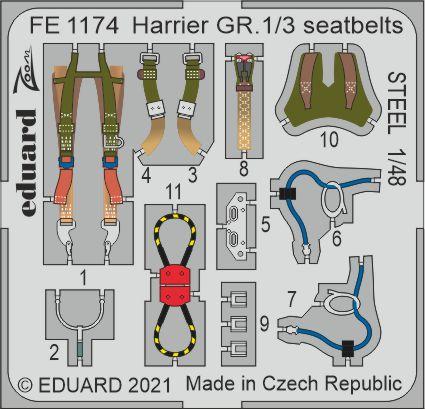 Eduard FE1174 Harrier GR.1/3 seatbelts STEEL KINETIC