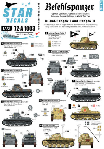 Star-Decals 72-A1003 Befehlspanzer # 1. KL.Bef.Pz I, PzKpfw II and Beob.Pz. II.