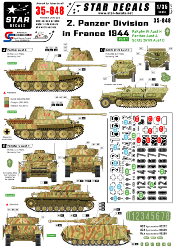 Star-Decals 35-848 2. Panzer Div. in France 1944. PzKpfw IV, Panther, SdKfz 251 Stum.