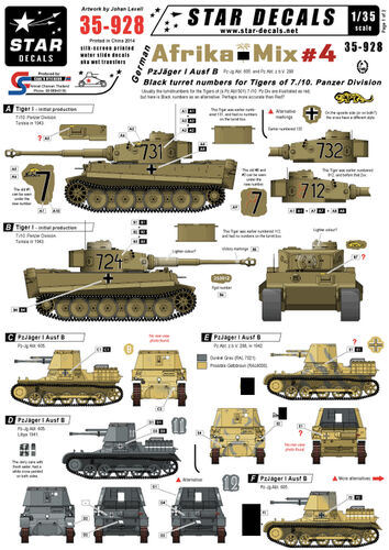 Star-Decals 35-928 German Afrika Mix # 4. Pz-Jg 1 B and Black turret numbers for Tigers.