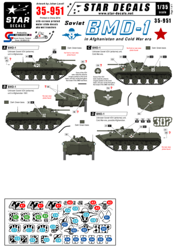 Star-Decals 35-951 Soviet BMD-1 Airborne Tank # 1. Afghanistan and Cold War markings.