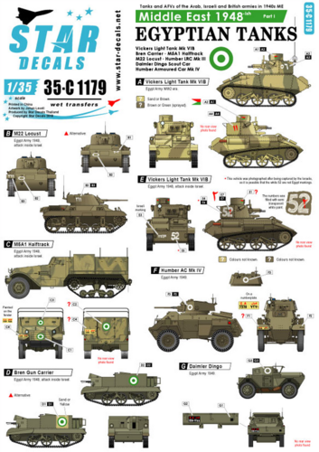 Star-Decals 35-C1179 Middle East 1948 # 1. Egyptian tanks. Mixed tanks and AFVs.