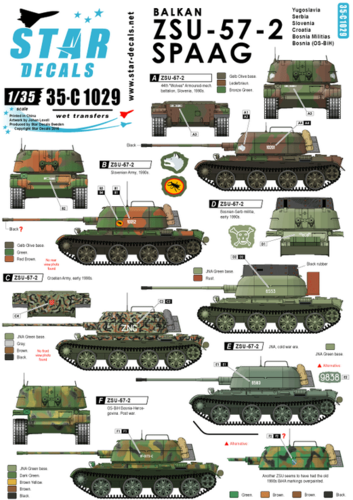 Star-Decals 35-C1029 Balkan ZSU-57-2. Yugoslavia-JNA, Croatia, Serb, BiHA, Slovenia.