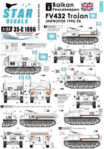 Star-Decals 35-C1066 Balkan Peacekeepers # 6. FV 432 Trojan. UNPROFOR in Bosnia.