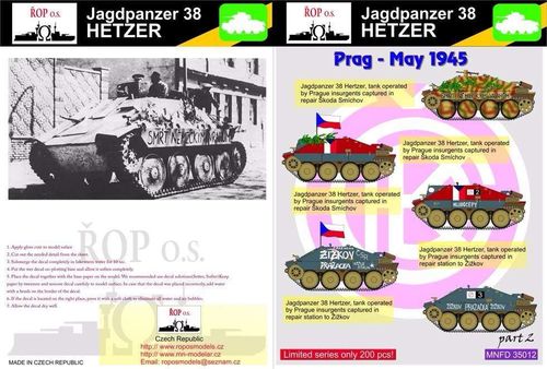 Ropos Models MNFDT35012 Jagdpanzer 38 HETZER - Prag May 1945