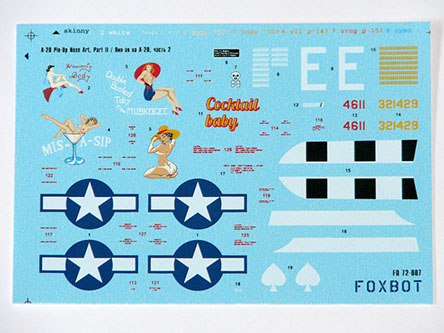 FOXBOT 72-007 Douglas A-20 Boston "Pin-Up Nose Art and Stencils" Part # 2