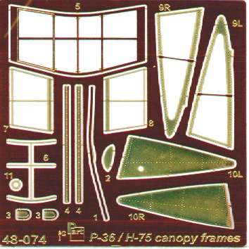 Part S48-074 P-36/H-75-canopy frames Academy/Hobby C