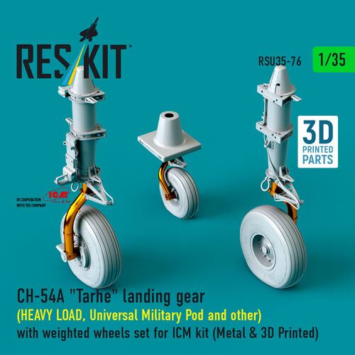 RES/KIT U35-0076 CH-54A 'Tarhe' Landing Gear (Heavy Load, Universal Military Pod And Other) With Weighted Wheels Set For ICM Kit (Metal & 3D Printed)