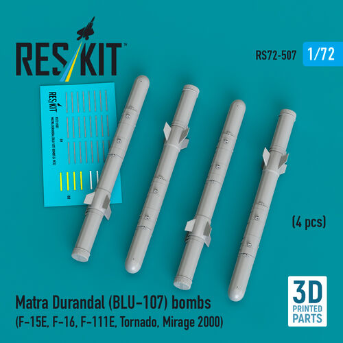 RES/KIT 72-0507 Matra Durandal (BLU-107) Bombs (4pcs) (F-15E, F-16, F-111E, Tornado, Mirage 2000) (3D Printed)