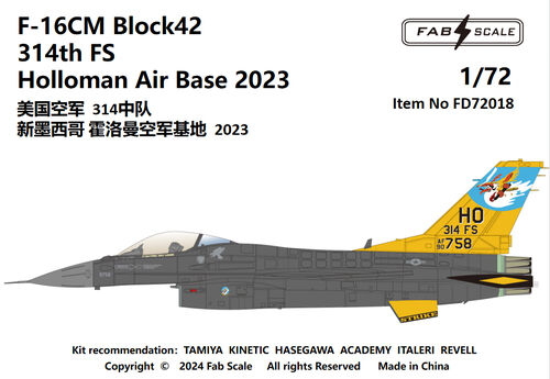 Fab Scale FD72018 Lockheed-Martin F-16 CM Fighting Falcon Block 42 - USAF 314th FS Holloman Air Base 2023