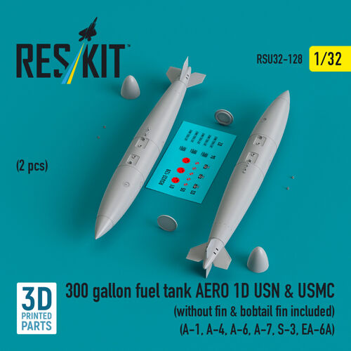 RES/KIT U32-0128 300 Gallon Fuel Tank AERO 1D USN & USMC (2 pcs) (Without Fin & Bobtail Fin Included) (A-1, A-4, A-6, A-7, S-3, EA-6A) (3D Printed)