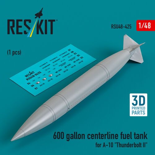 RES/KIT U48-0425 600 Gallon Centerline Fuel Tank For A-10 'Thunderbolt II' (1 pc) (3D Printed)