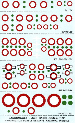 TAURO MODEL 72-550 Spitfire / P-39 / Cz-1007 Bis / MC.200 / MC.202 / MC.205 and Fi-156 - Regia Aeronautica (Cobelligerant) National Insignia
