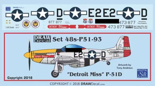 Draw Decal 48-P51-93 North American P-51 D - "Detroit Miss"