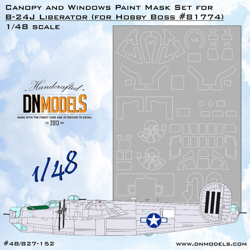DN Models 48-827-152 B-24J Liberator (For Hobby Boss 81774) - Canopy And Windows Paint Masks Set