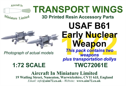 Aircraft In Miniature Ltd TWC72061E USAF/USN & NATO B61 early - Cold War Nuclear Weapon 3D-Printed (2 pcs)