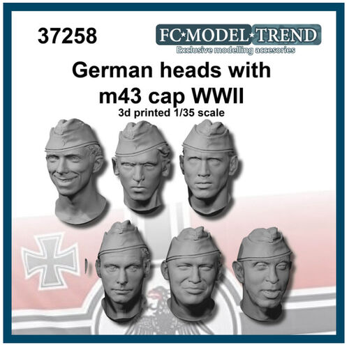 FC ModelTrend 37258 German WWII Soldier Heads with M43 Firld Cap (3D-printed)