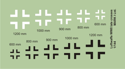 Mark I Decals DMK14425 Luftwaffe Crosses (Balkenkreuz), late type – Black and White (2 sheets)