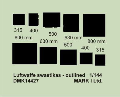 Mark I Decals DMK14427 Luftwaffe Swastikas, outlined – Black and White (2 sheets)