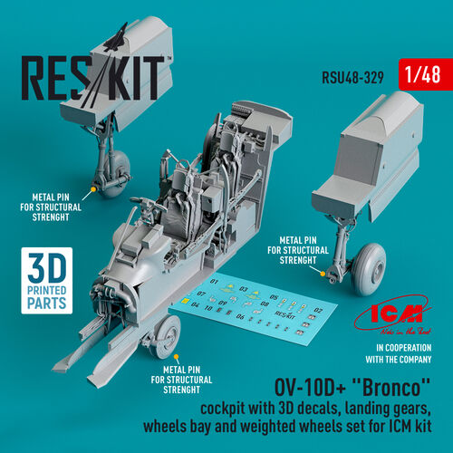RES/KIT U48-0329 OV-10D Plus 'Bronco' Cockpit With 3D Decals, Landing Gears, Wheels Bay And Weighted Wheels Set For ICM Kit