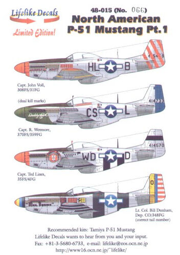 Lifelike Decals 48015 North American P-51 D Mustangs - Part 1 (4 schemes)