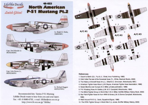 Lifelike Decals 48023 North American P-51 B/D Mustang (4 schemes)
